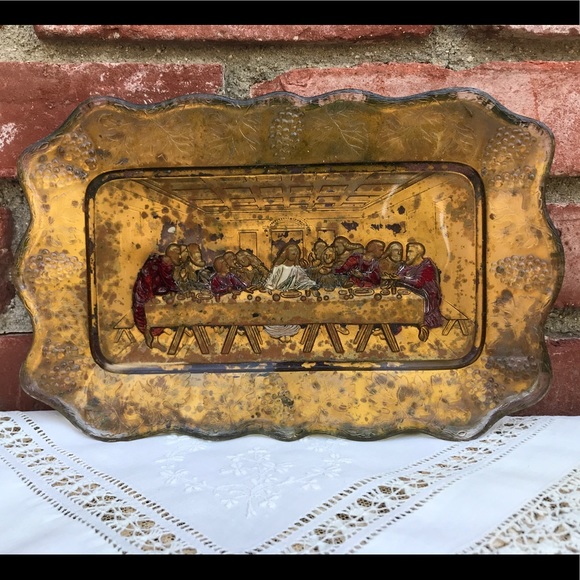 Antique | Accents | Late Victorian Edwardian Last Supper Goofus Glass ...